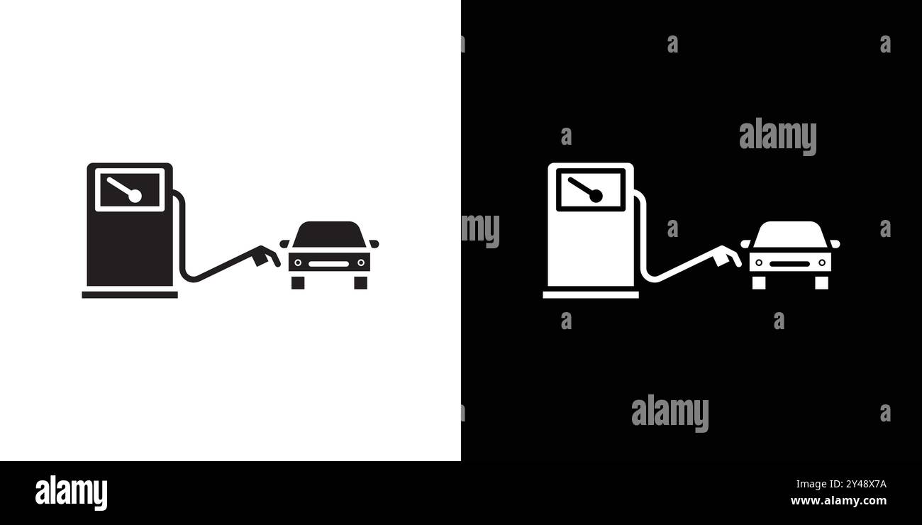 Refueling Car icon Black line art vector in black and white outline set ...