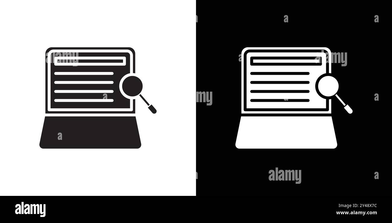 Researching information online icon Black line art vector in black and ...