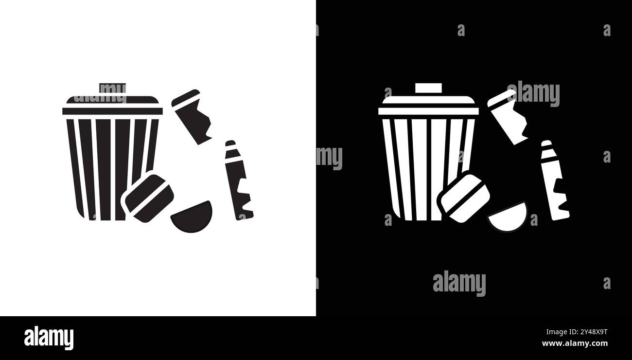 Solid waste icon Black line art vector in black and white outline set ...