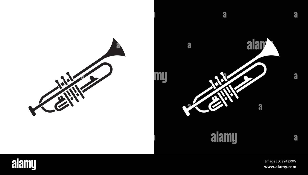 Trumpet icon Black line art vector in black and white outline set ...