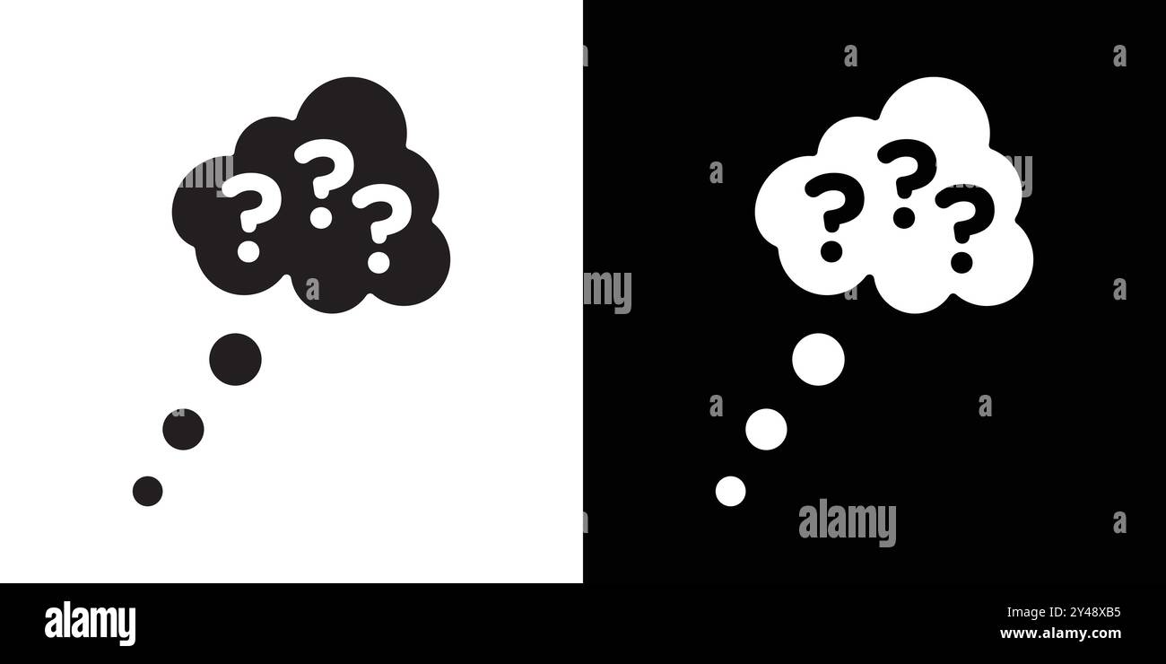 Thinking icon Black line art vector in black and white outline set ...