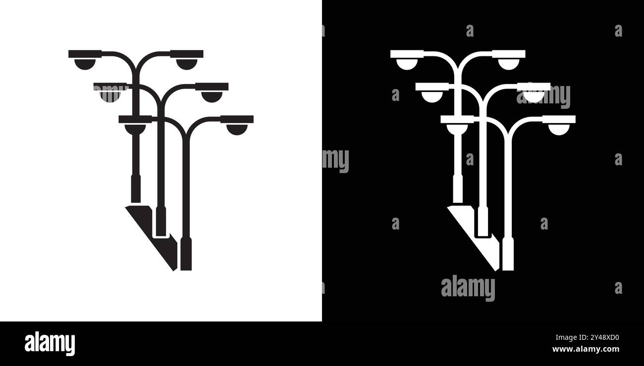 Street lighting icon Black line art vector in black and white outline ...
