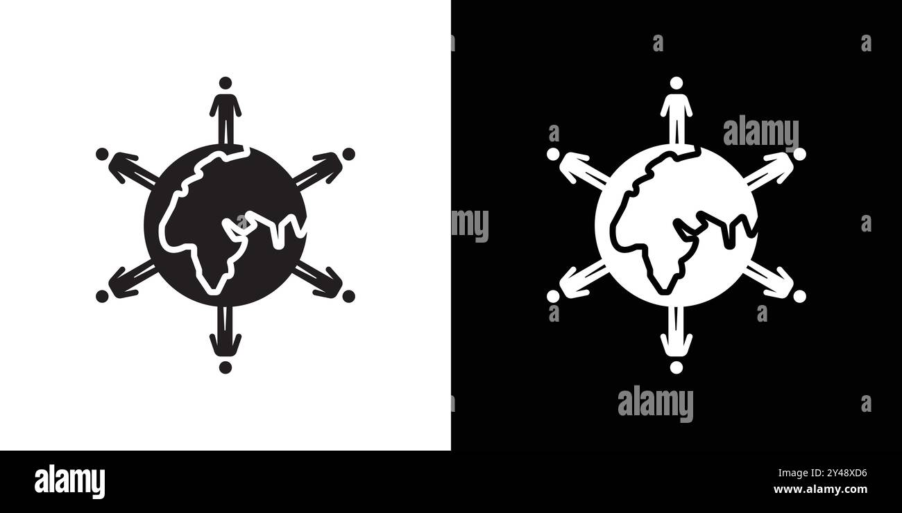 World population icon Black line art vector in black and white outline ...