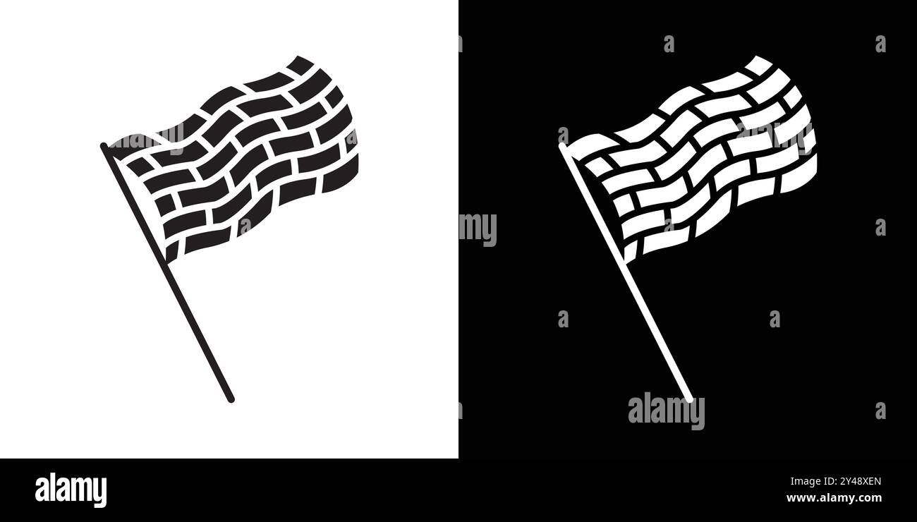 Racing Flag Icon Black Line Art Vector In Black And White Outline Set Collection Sign Stock