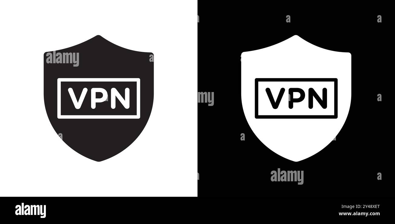 VPN icon Black line art vector in black and white outline set ...