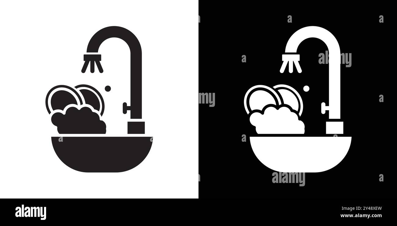 Washing plate icon Black line art vector in black and white outline set ...