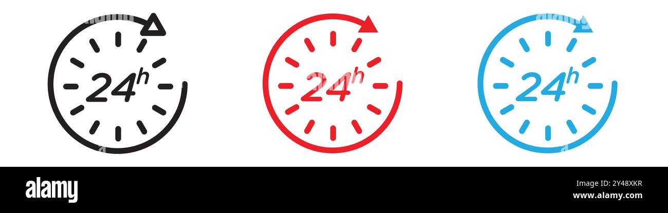 24 Hour time icon vector line logo mark or symbol set collection ...