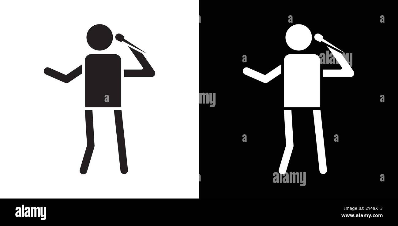 Sing icon Black line art vector in black and white outline set ...