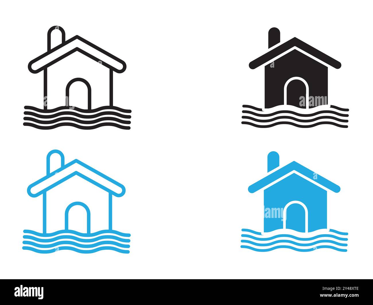 Flooded house icon vector line logo mark or symbol set collection ...