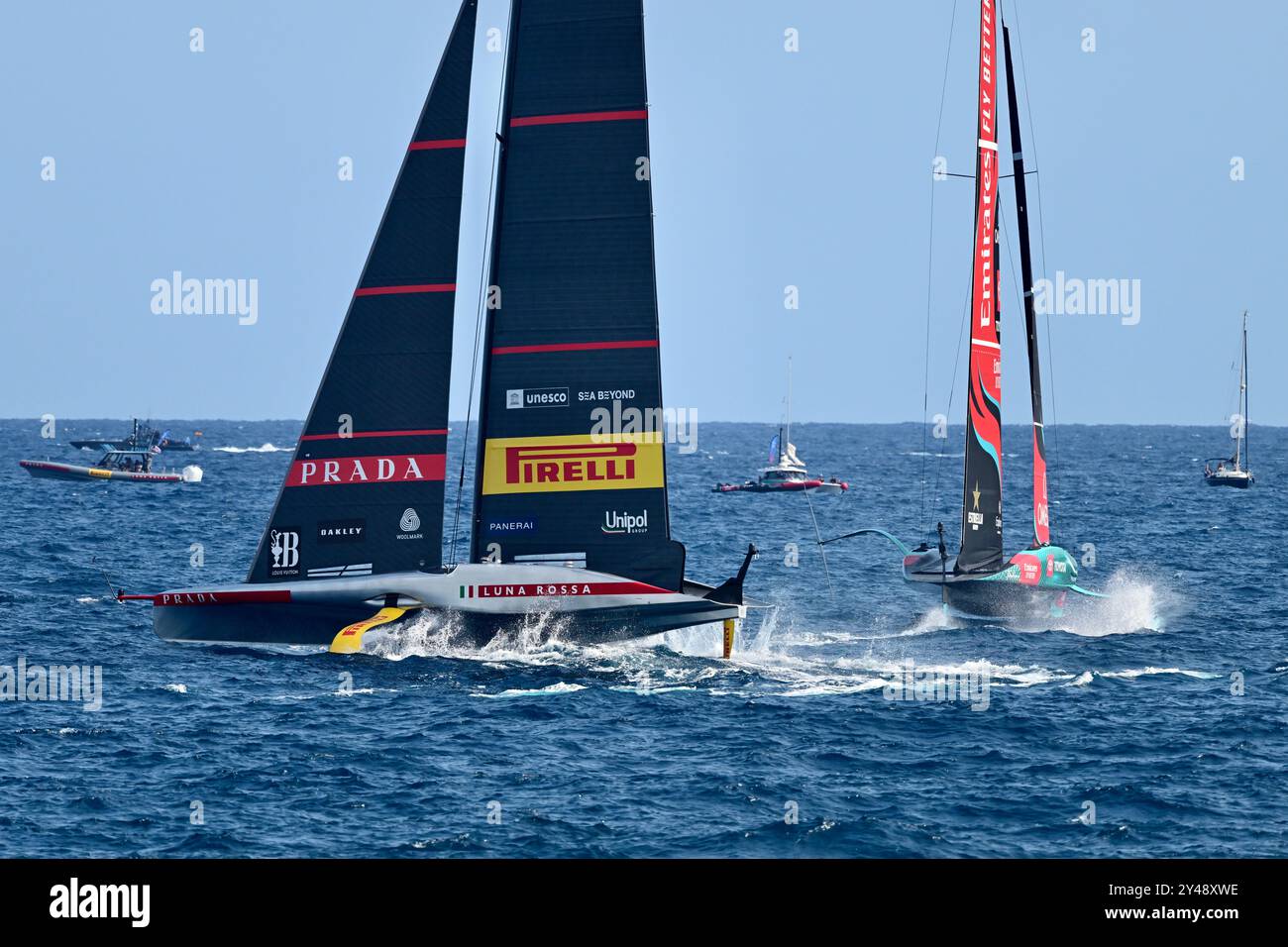 Emirates Team New Zealand racing against the Italian Luna Rosa Prada ...