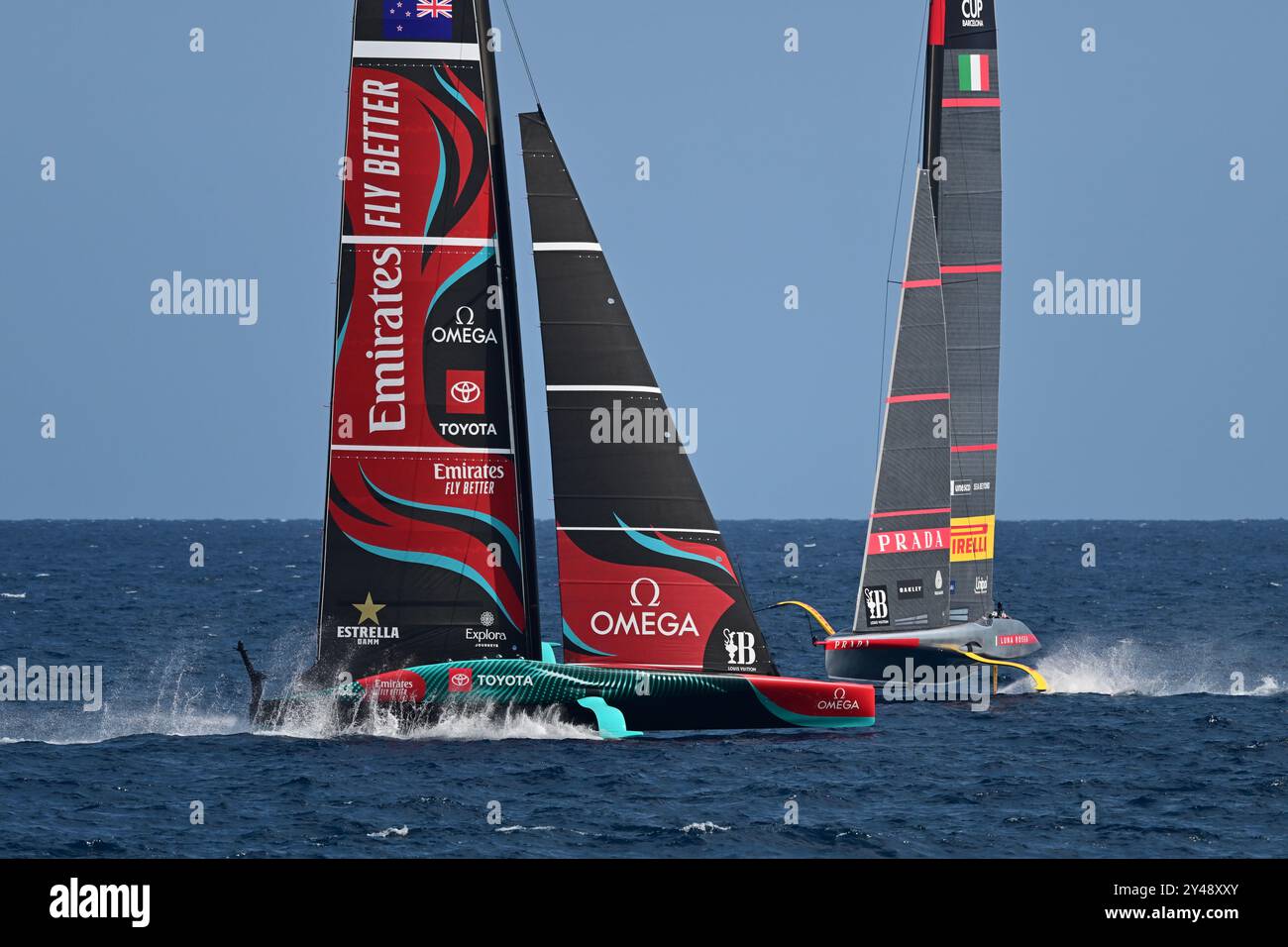 Emirates Team New Zealand racing against the Italian Luna Rosa Prada ...