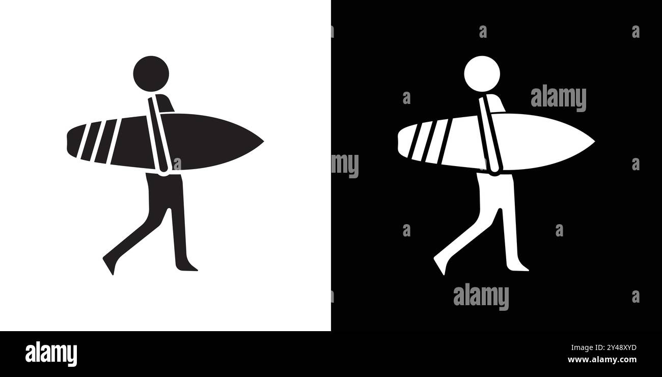 surfing icon Black line art vector in black and white outline set ...
