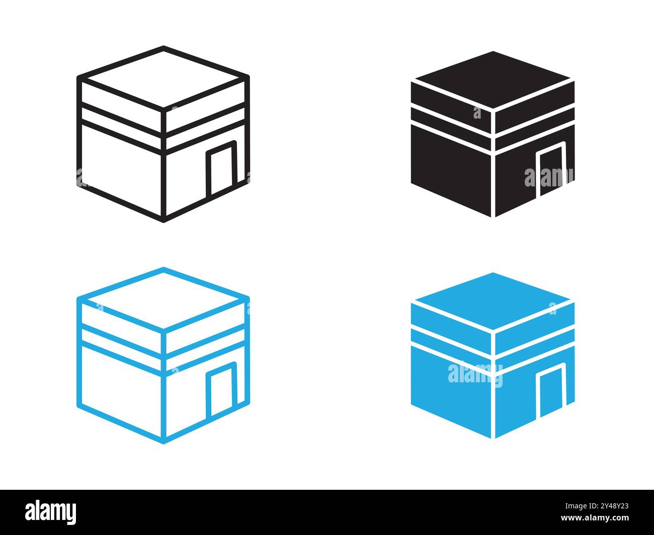 Kaaba icon vector line logo mark or symbol set collection outline style ...
