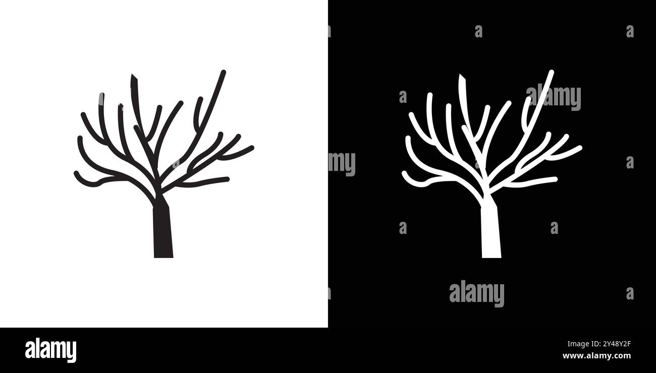 Winter tree icon Black line art vector in black and white outline set ...