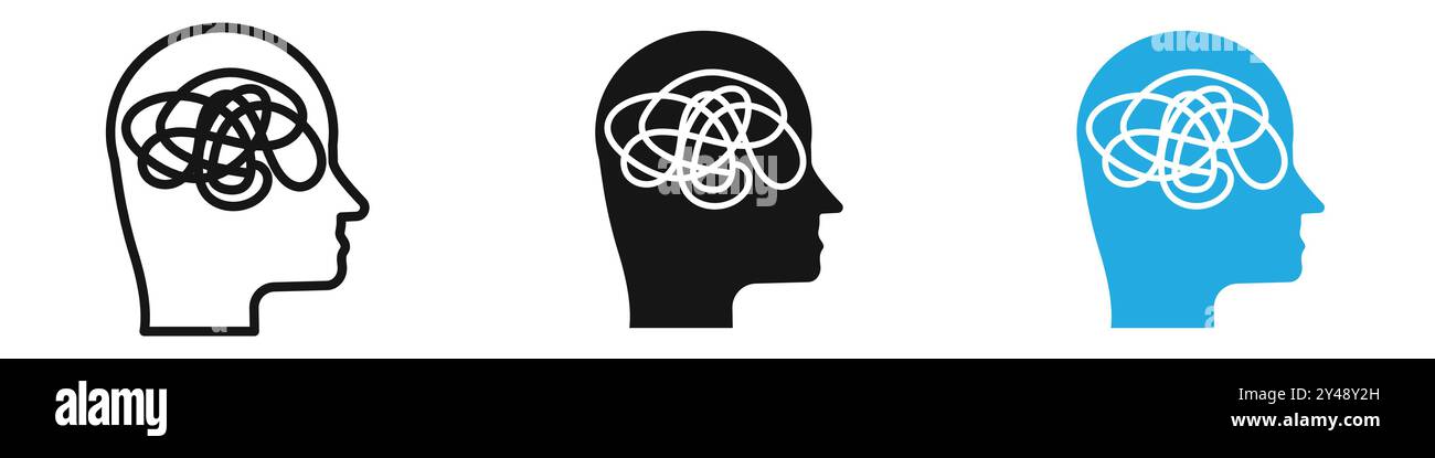 Mental disorder icon vector line logo mark or symbol set collection ...