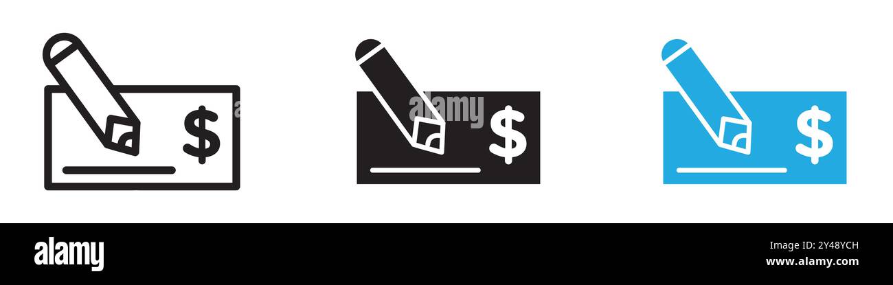 Signing cheque icon vector line logo mark or symbol set collection ...