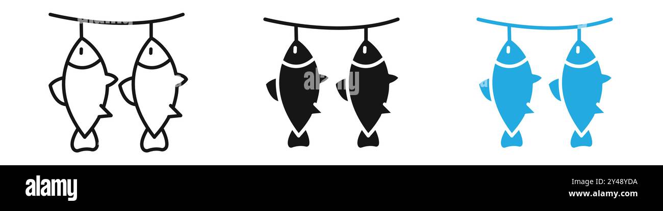 Dried fish icon vector line logo mark or symbol set collection outline ...