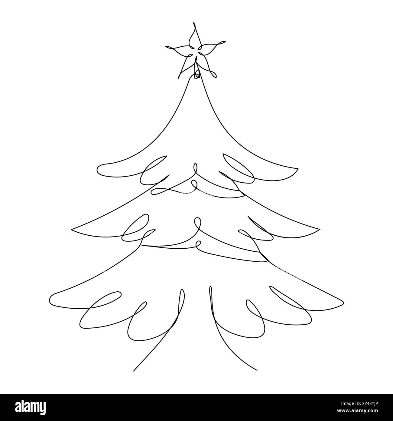 Vector christmas tree continuous single line outline vector art ...