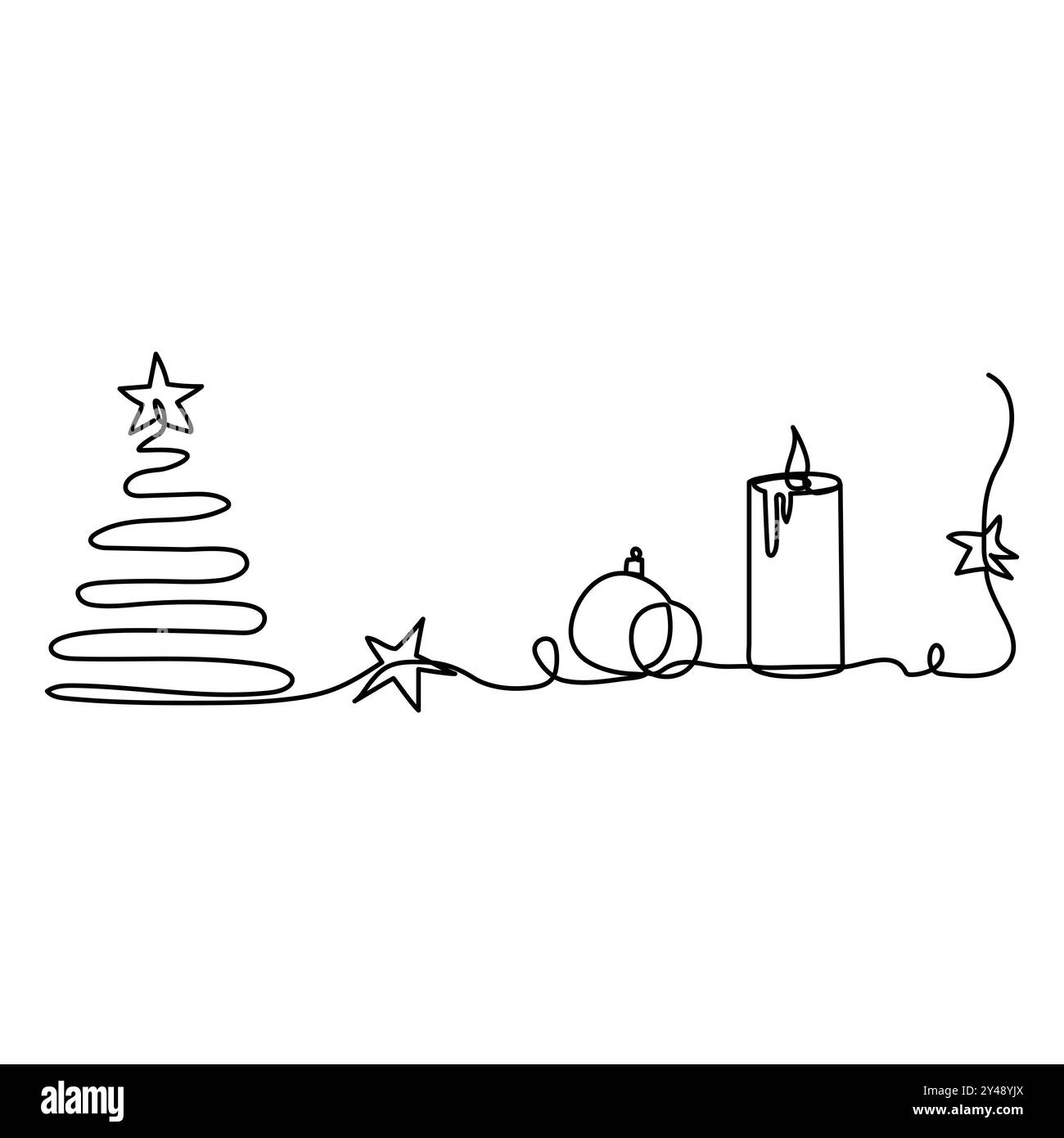 Vector christmas tree continuous single line outline vector art ...