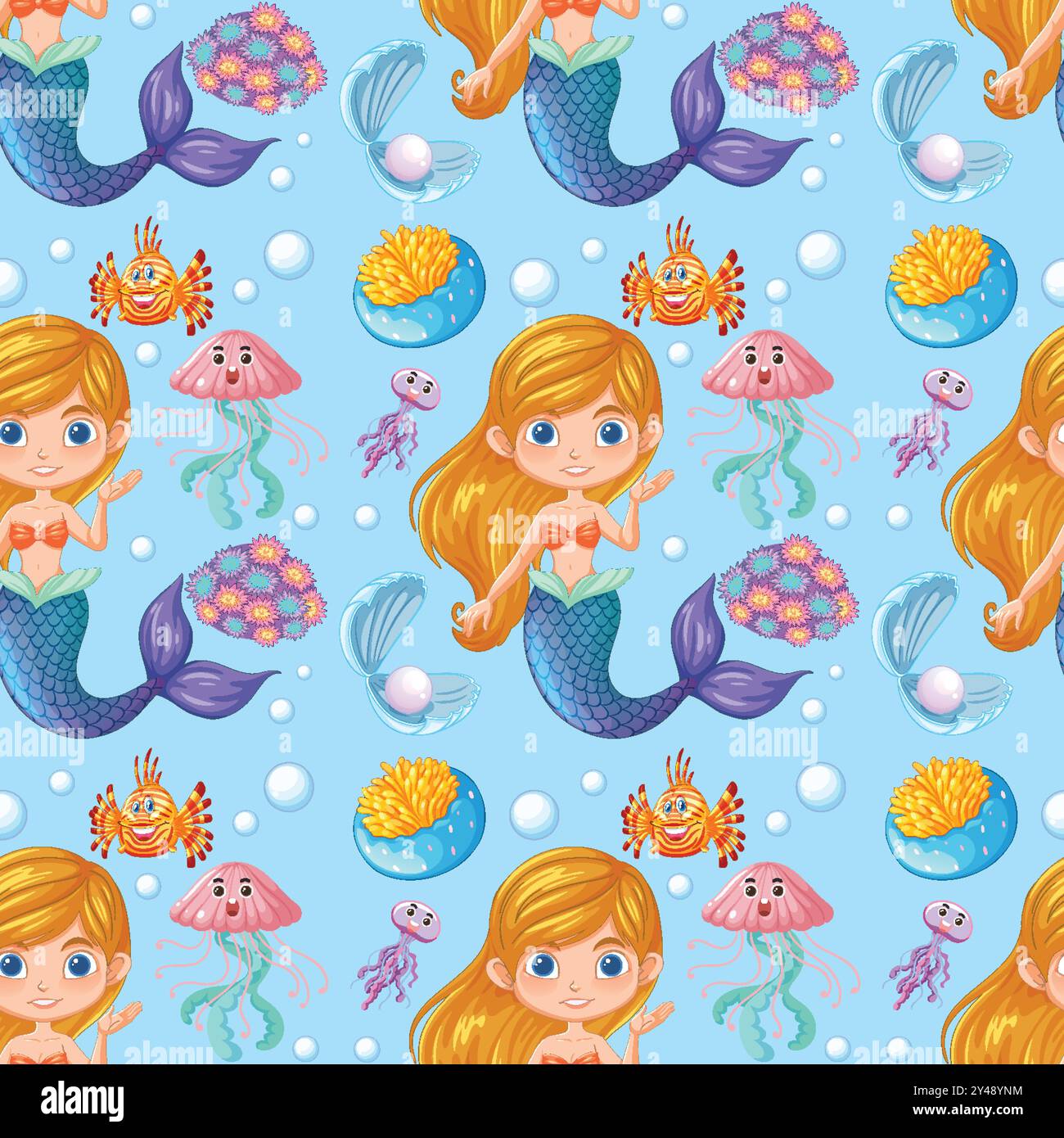 Mermaids and sea creatures in a seamless pattern Stock Vector Image ...