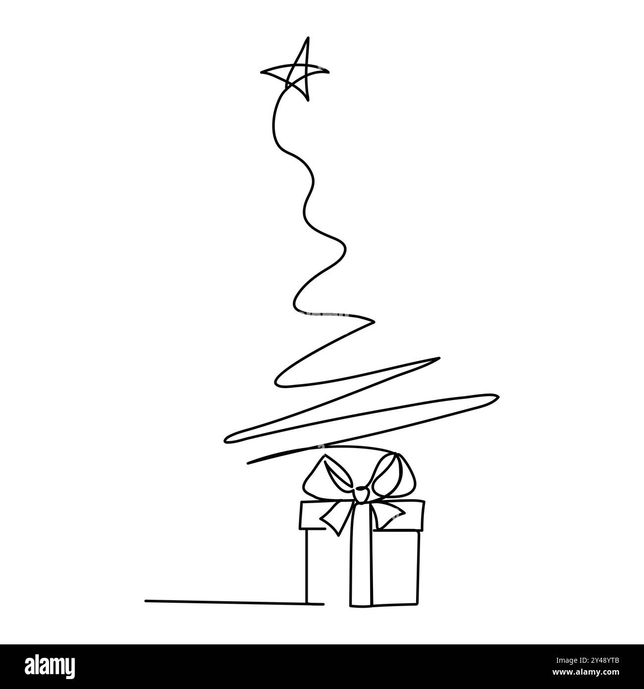 Vector christmas tree continuous single line outline vector art ...