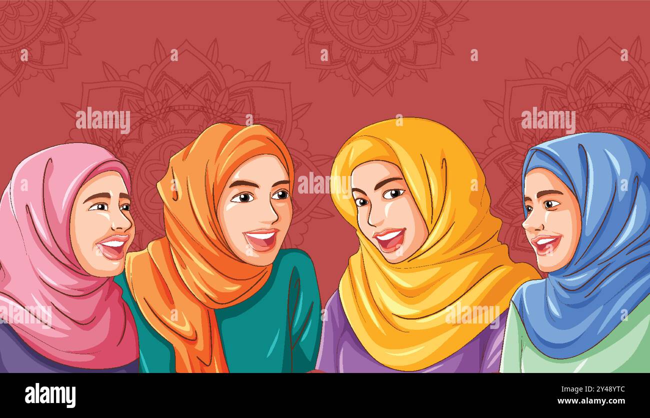 Four women in hijabs sharing a joyful moment Stock Vector Image & Art ...