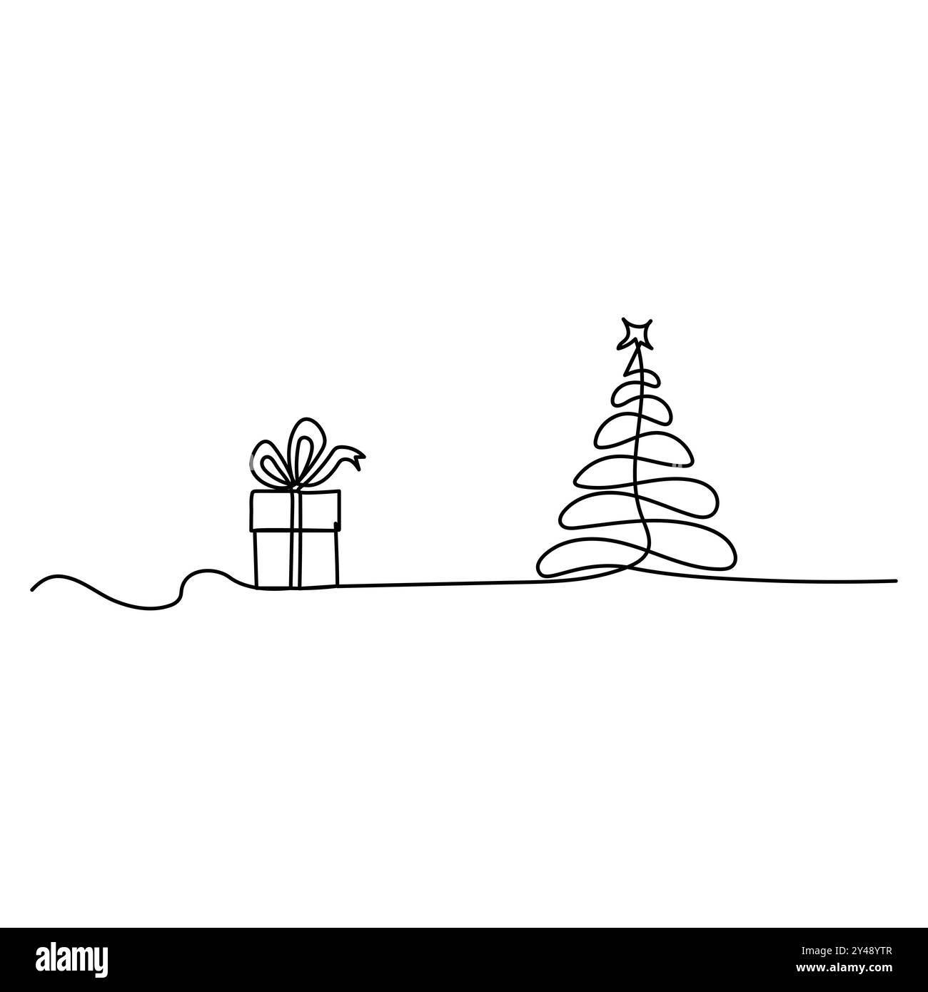 Vector christmas tree continuous single line outline vector art ...