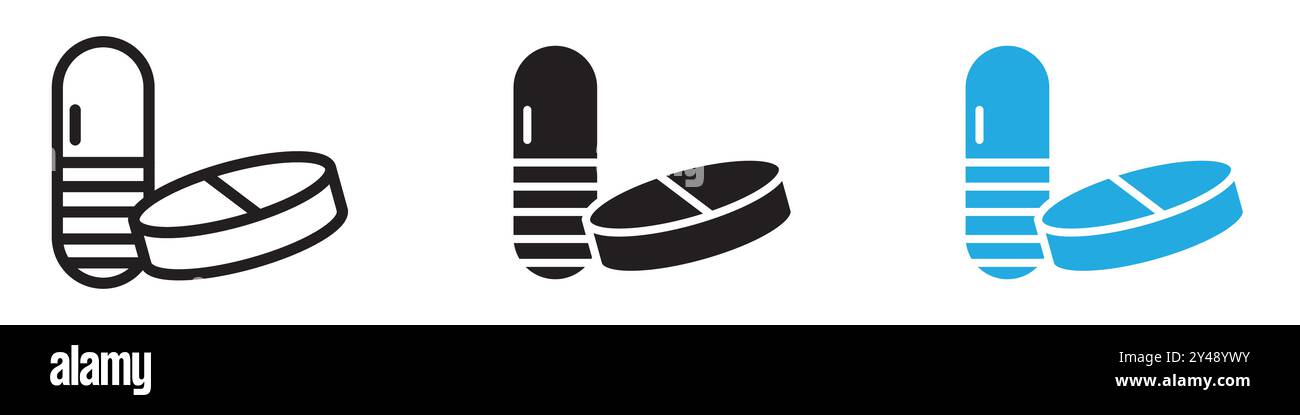 Painkiller pills icon vector line logo mark or symbol set collection ...