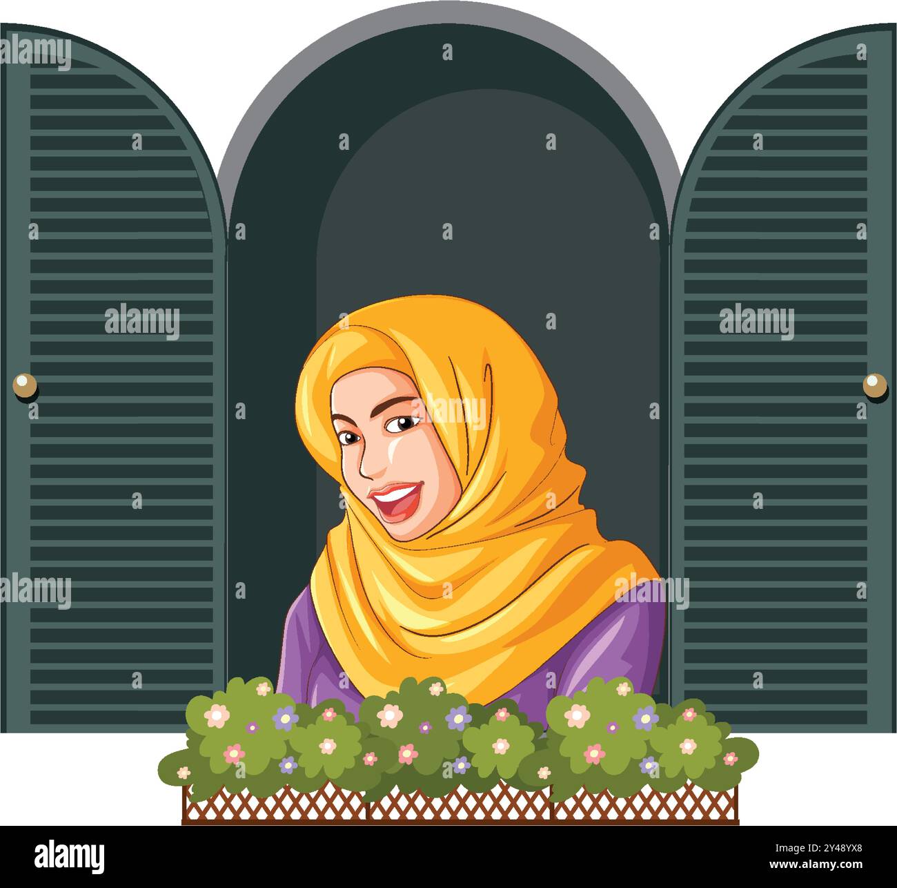 Woman in hijab smiling through window Stock Vector Image & Art - Alamy
