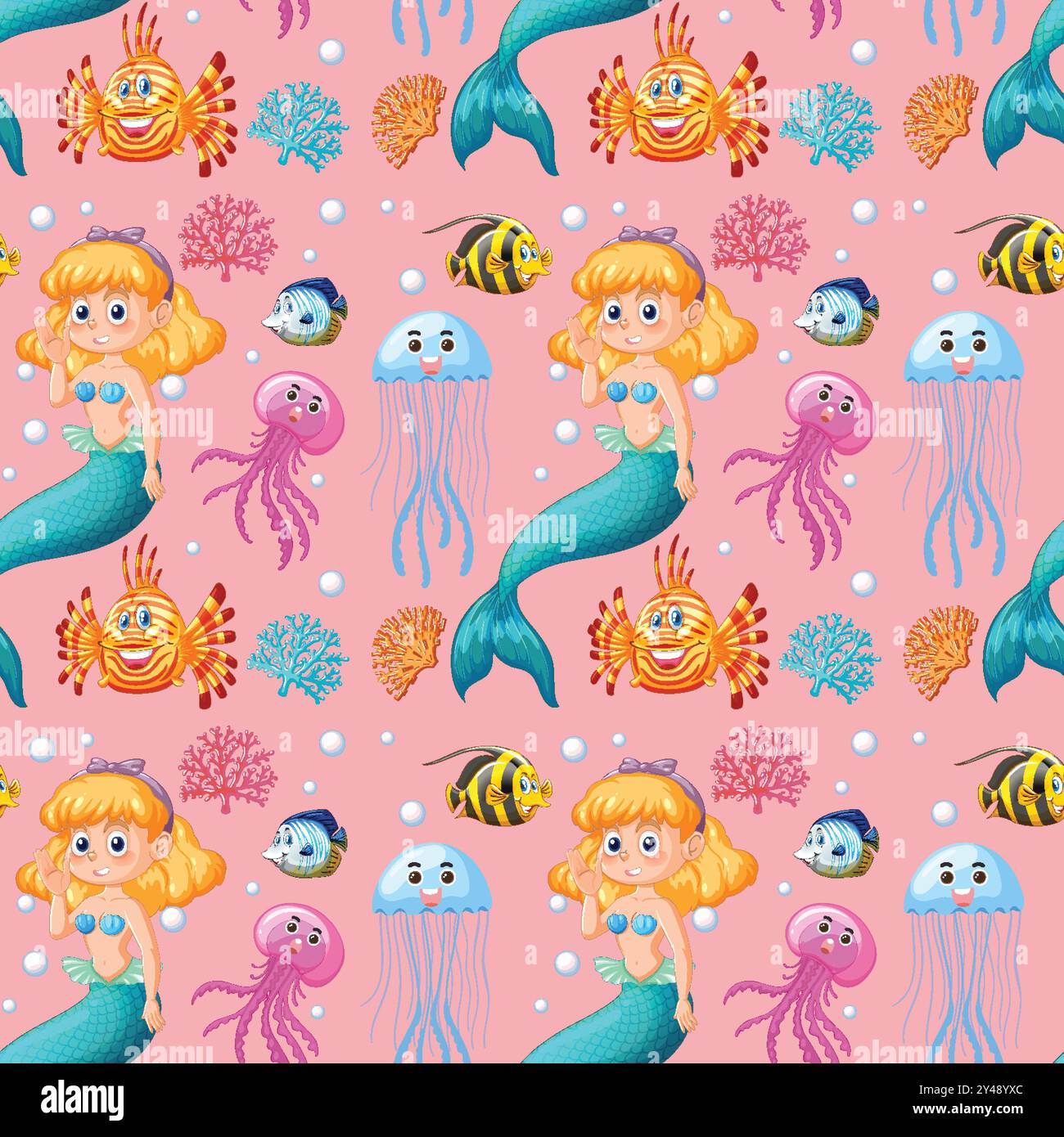 Colorful marine life with mermaids and sea creatures Stock Vector Image ...