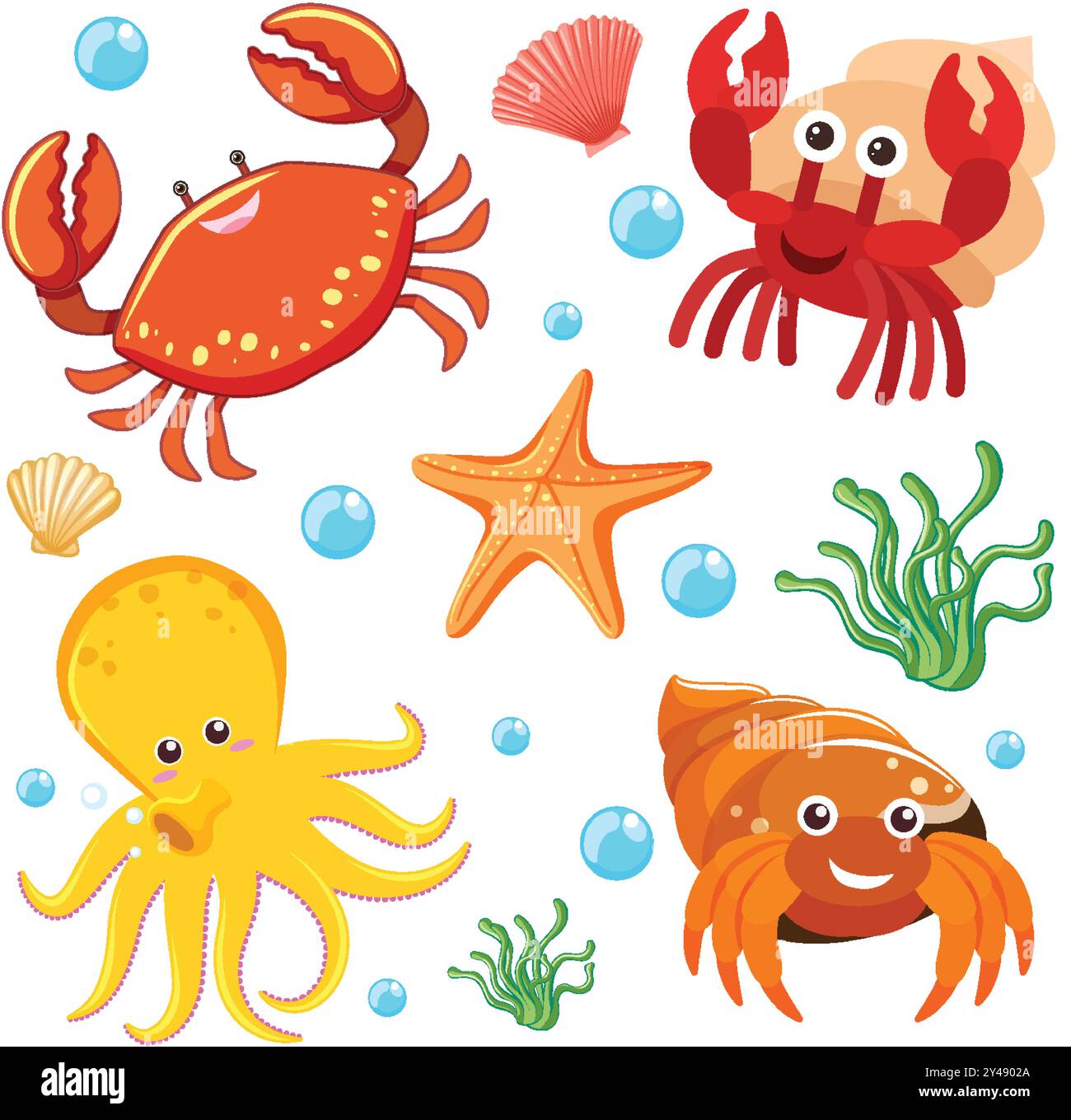 Colorful marine animals with shells and seaweed Stock Vector Image ...