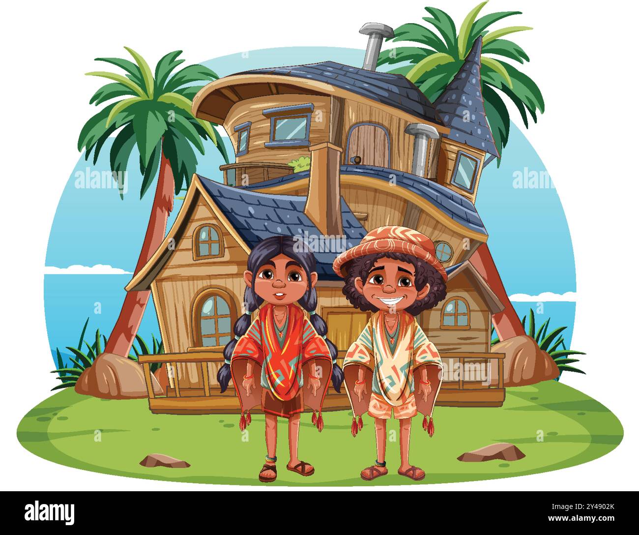 Two children standing in front of house Stock Vector Image & Art - Alamy