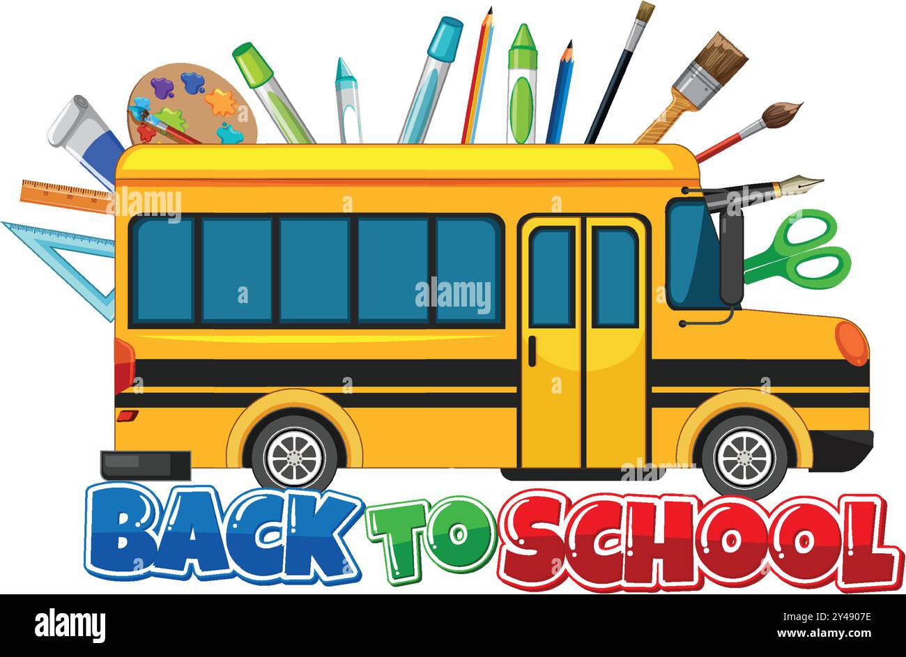 School bus with various school supplies Stock Vector Image & Art - Alamy