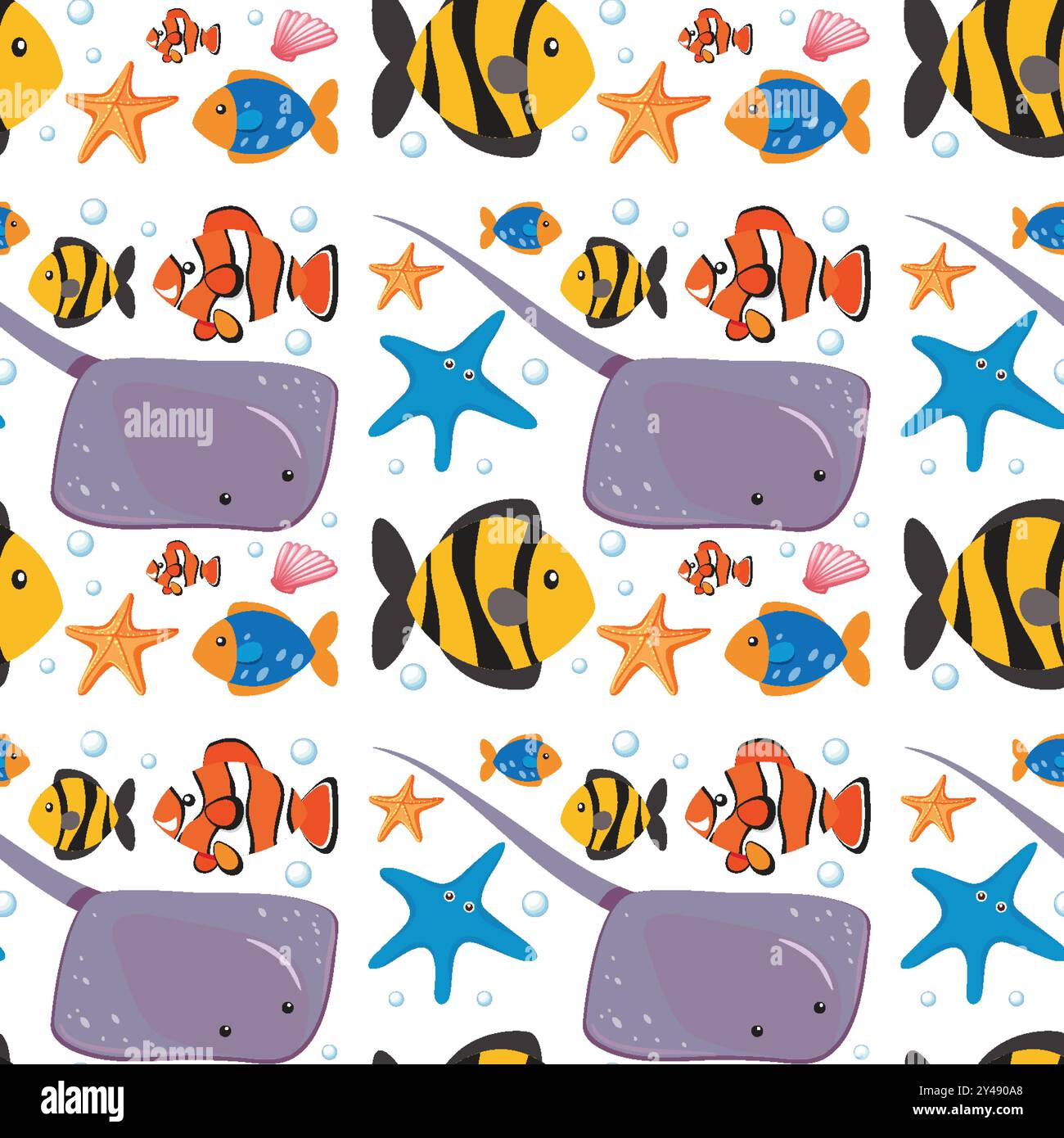 Seamless pattern with various vibrant sea creatures Stock Vector Image ...