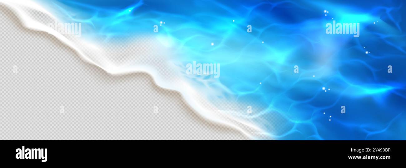 Sea blue water wave with white foam on beach. Realistic 3d vector ...