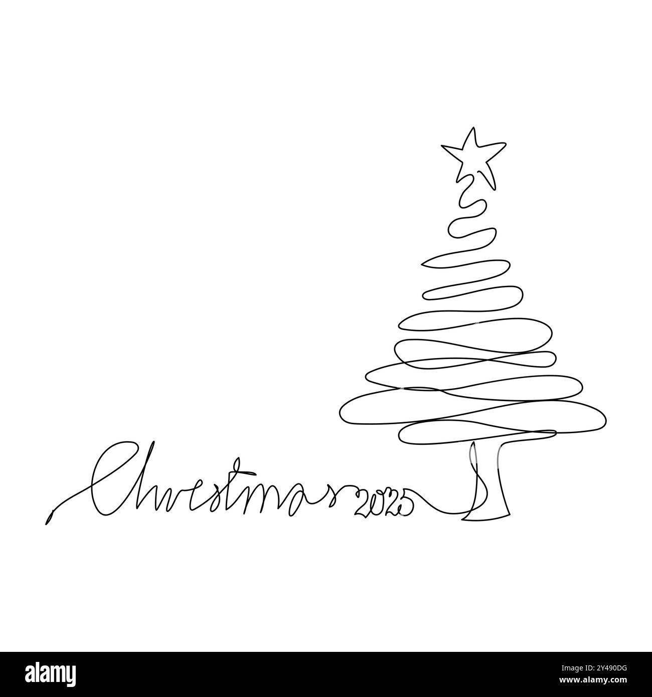 Vector christmas tree continuous single line outline vector art ...