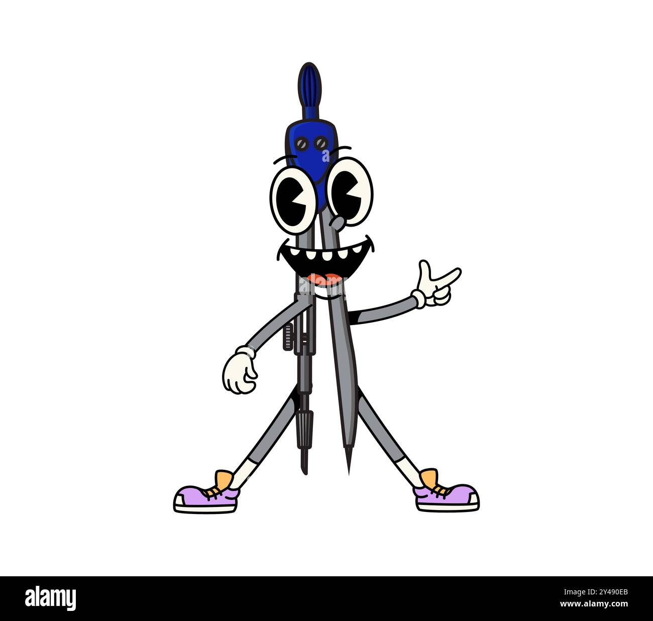 Cartoon groovy school compass character, retro drawing item. Isolated ...