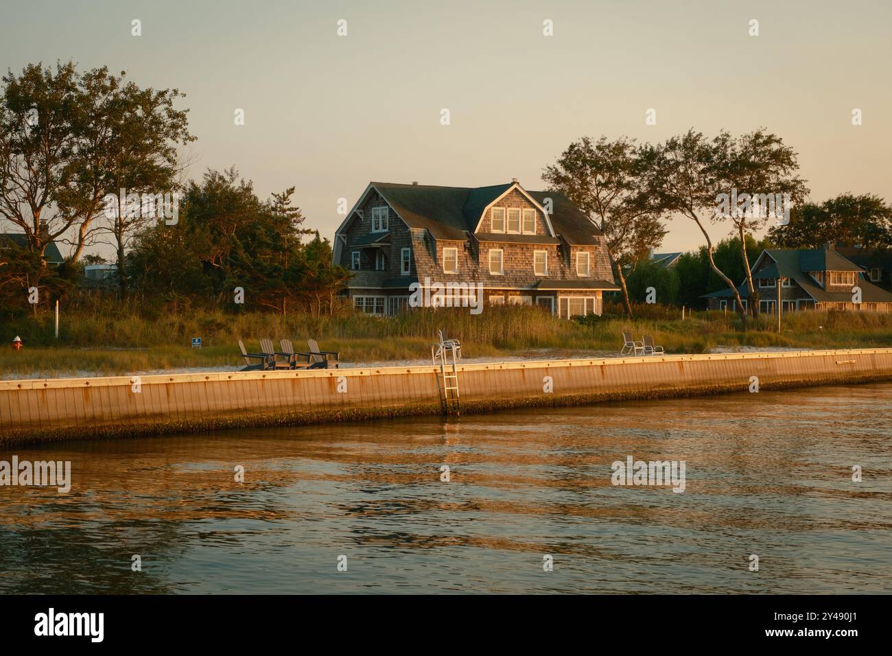 Houses along the bay in Saltaire, on Fire Island, New York Stock Photo ...