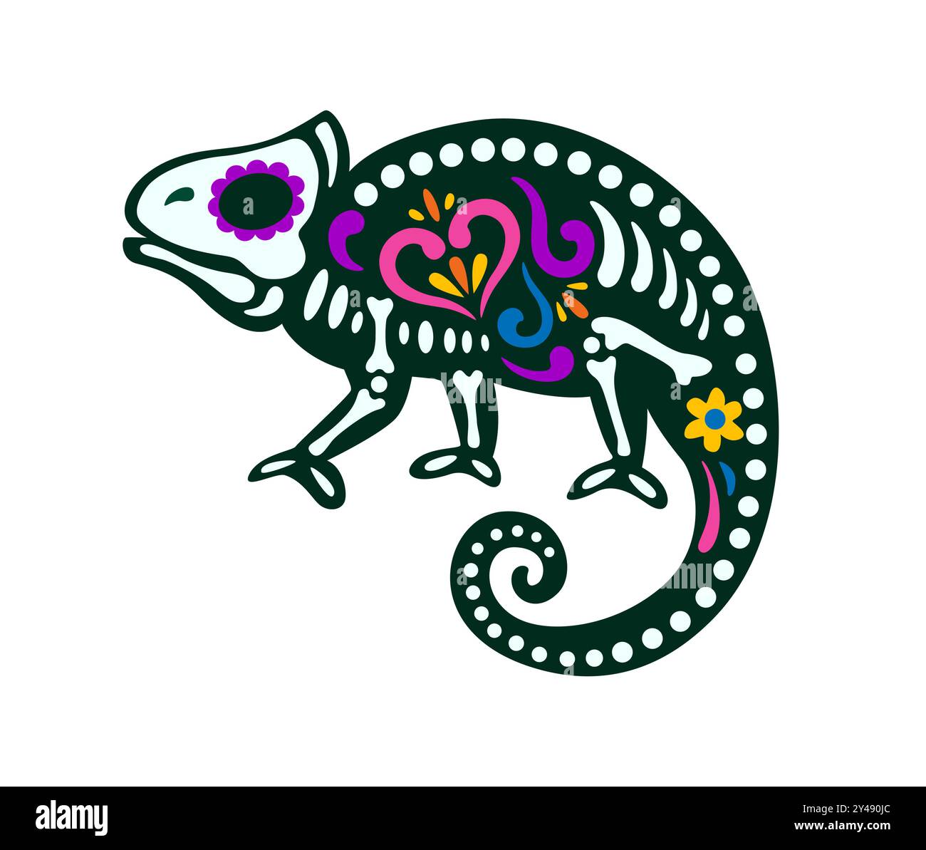 Mexican day of the dead chameleon animal tattoo. Vector Halloween ...