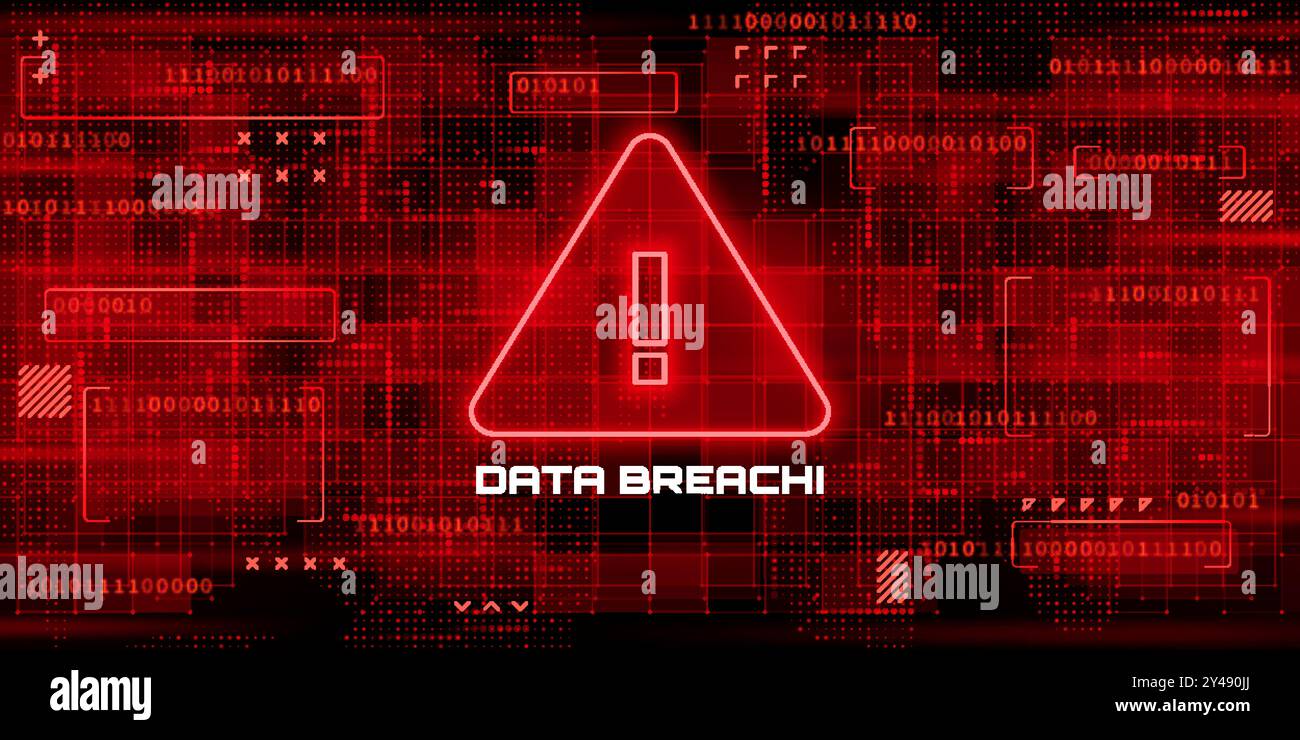 Data breach screen, malware cyber attack alert, internet ransomware. Vector hacked system danger ...