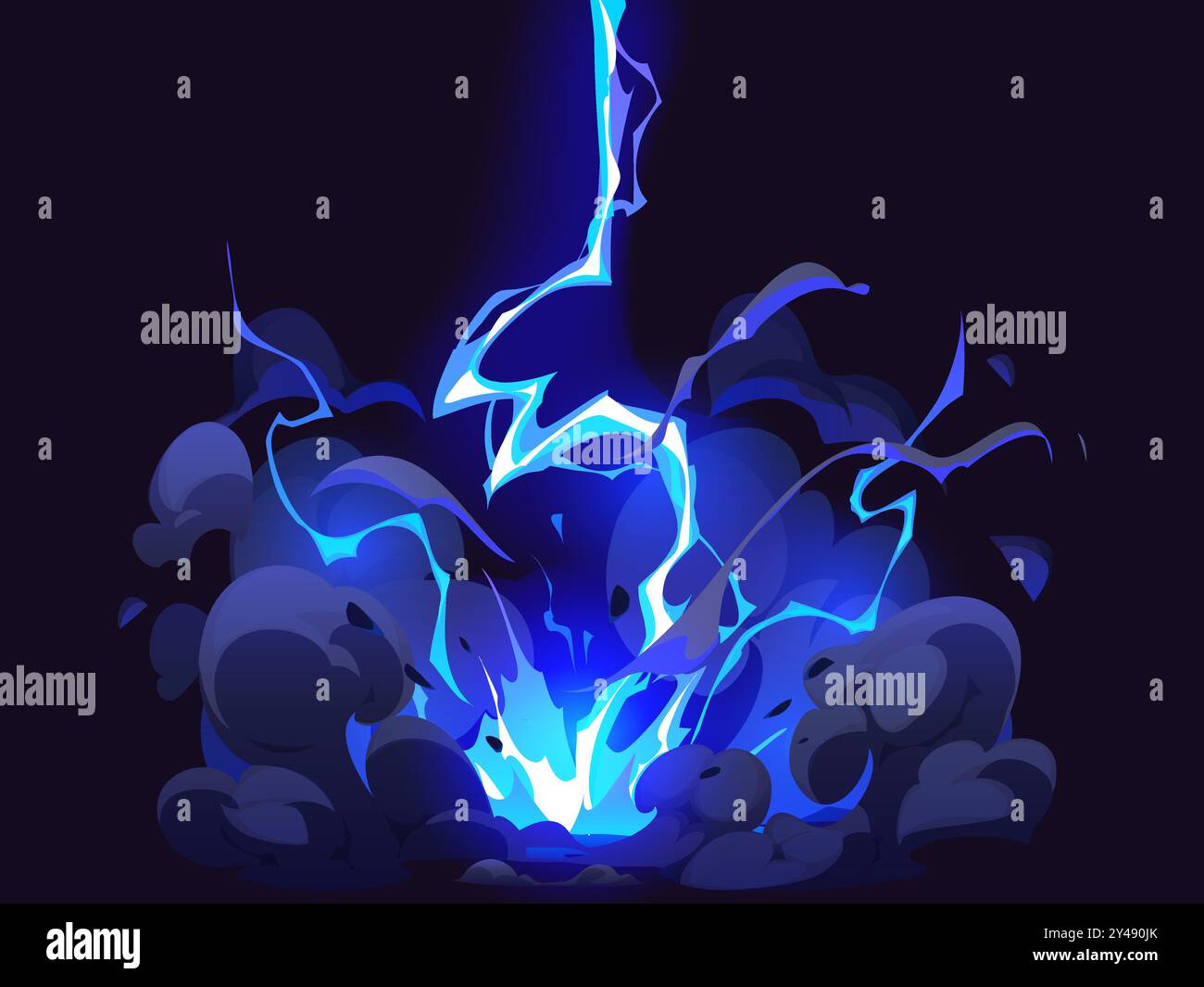 Cartoon blue electric thunder bolt effect, thunderstorm lightning ...
