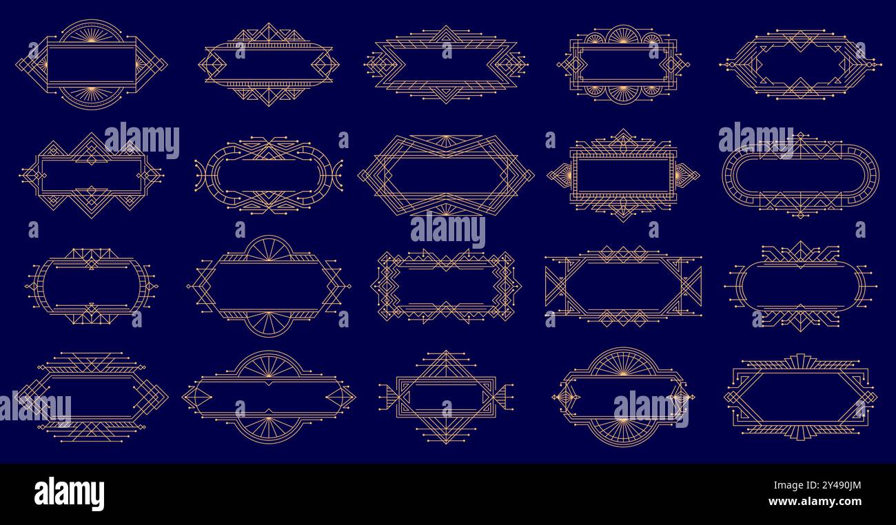 Vintage art deco golden frames and borders, ornament labels showcase ...
