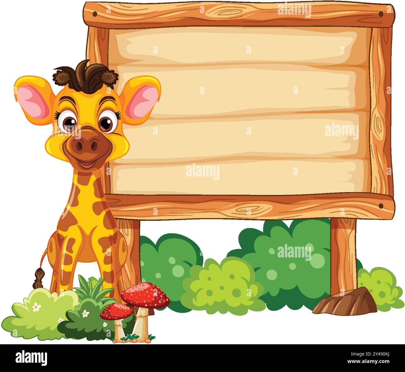 Cute giraffe beside blank wooden sign Stock Vector Image & Art - Alamy