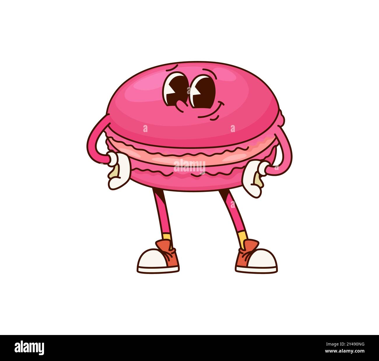 Bakery macaroon groovy character with big eyes and playful smile ...