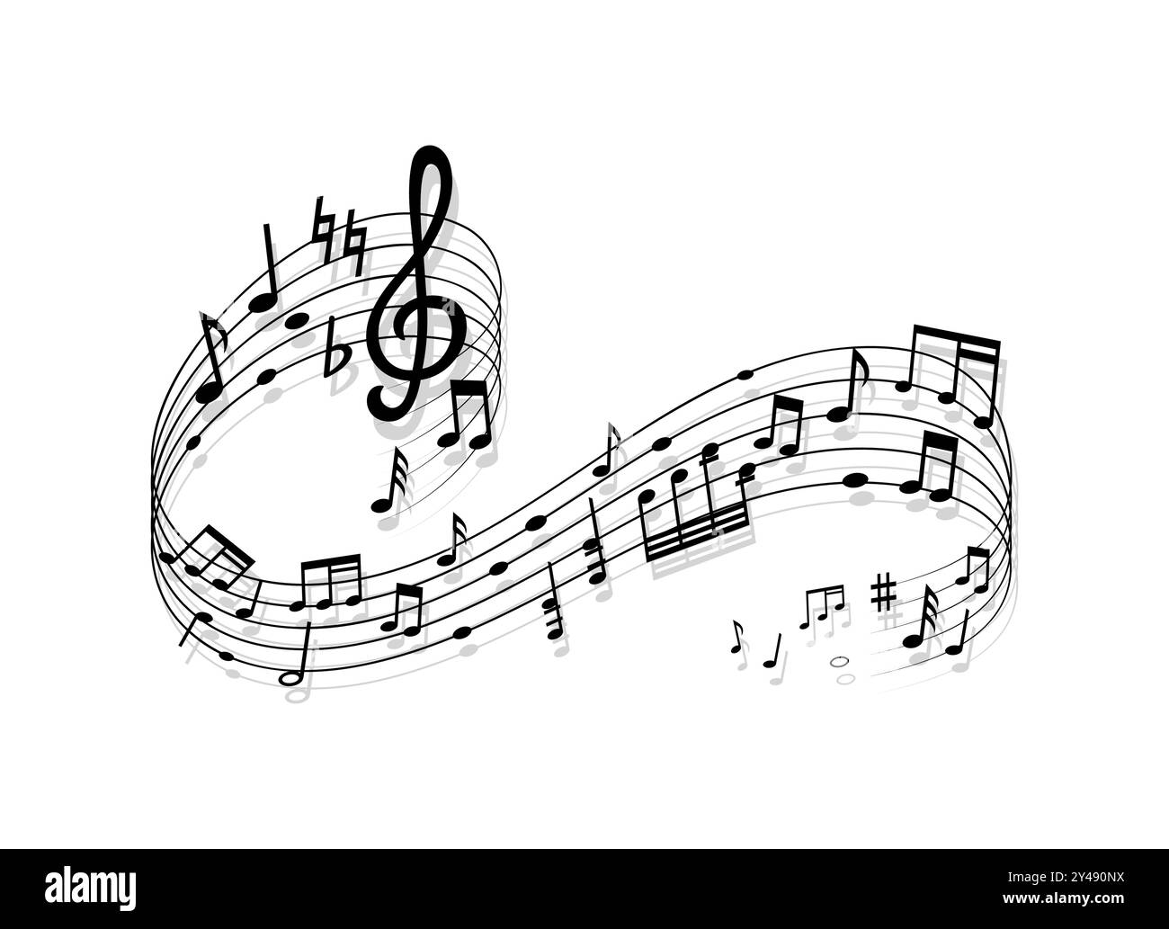 Song wave with music notes. Vector monochrome melody sound swirl flow ...