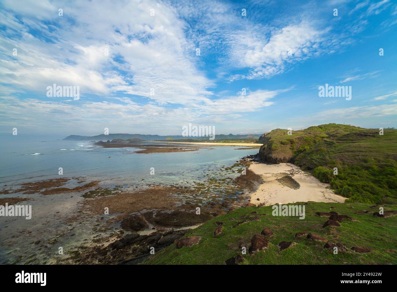 Tropical white sand with hill at kuta Beach. Lombok,Indonesia Stock ...