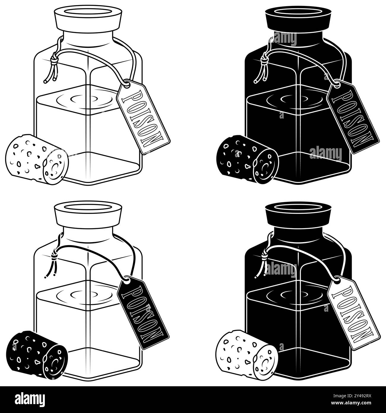 Glass bottle with magic liquid substance, magic potion container with ...