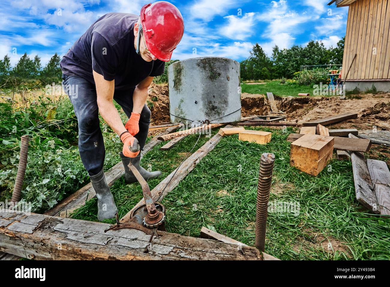 Hand manual cable pulling winch, steel capstan drum spur gear Stock ...