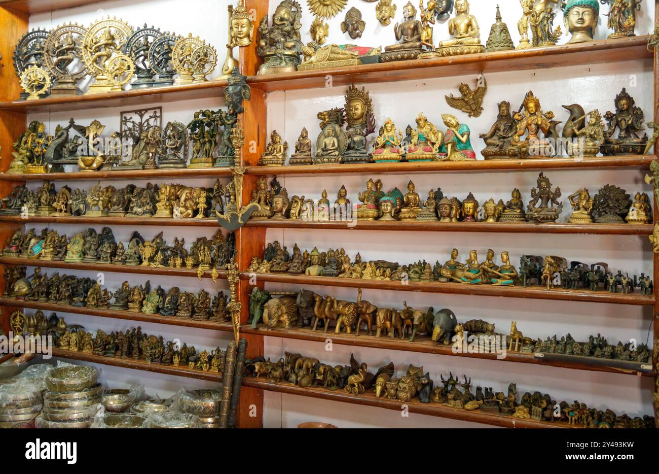 GOA, India - February 22, 2024: Bronze statues of various deities stand ...