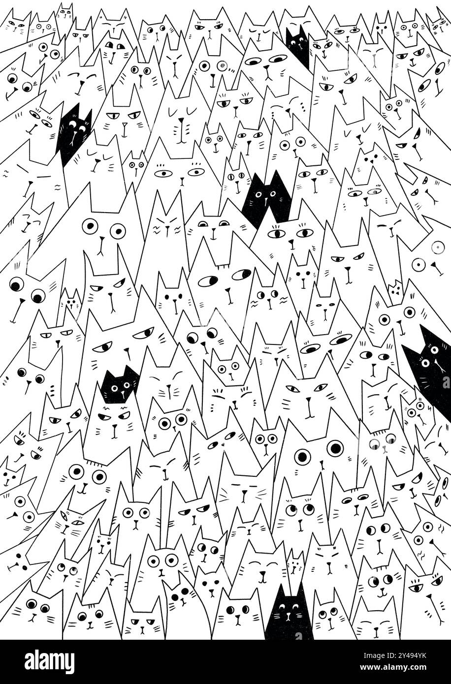 Cute and funny cats. Fairy cats. Hand drawn cartoons collection Stock ...